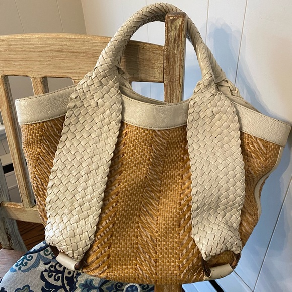 Cole Haan | Bags | Cole Haan Straw And White Braided Leather Tote Hard ...